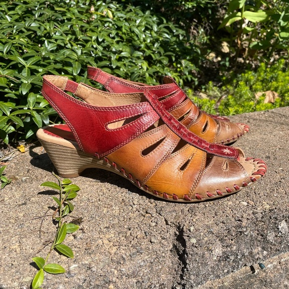 PIKOLINOS | Shoes | Pikolinos Leather Peep Toe Heeled Sandals Women ...